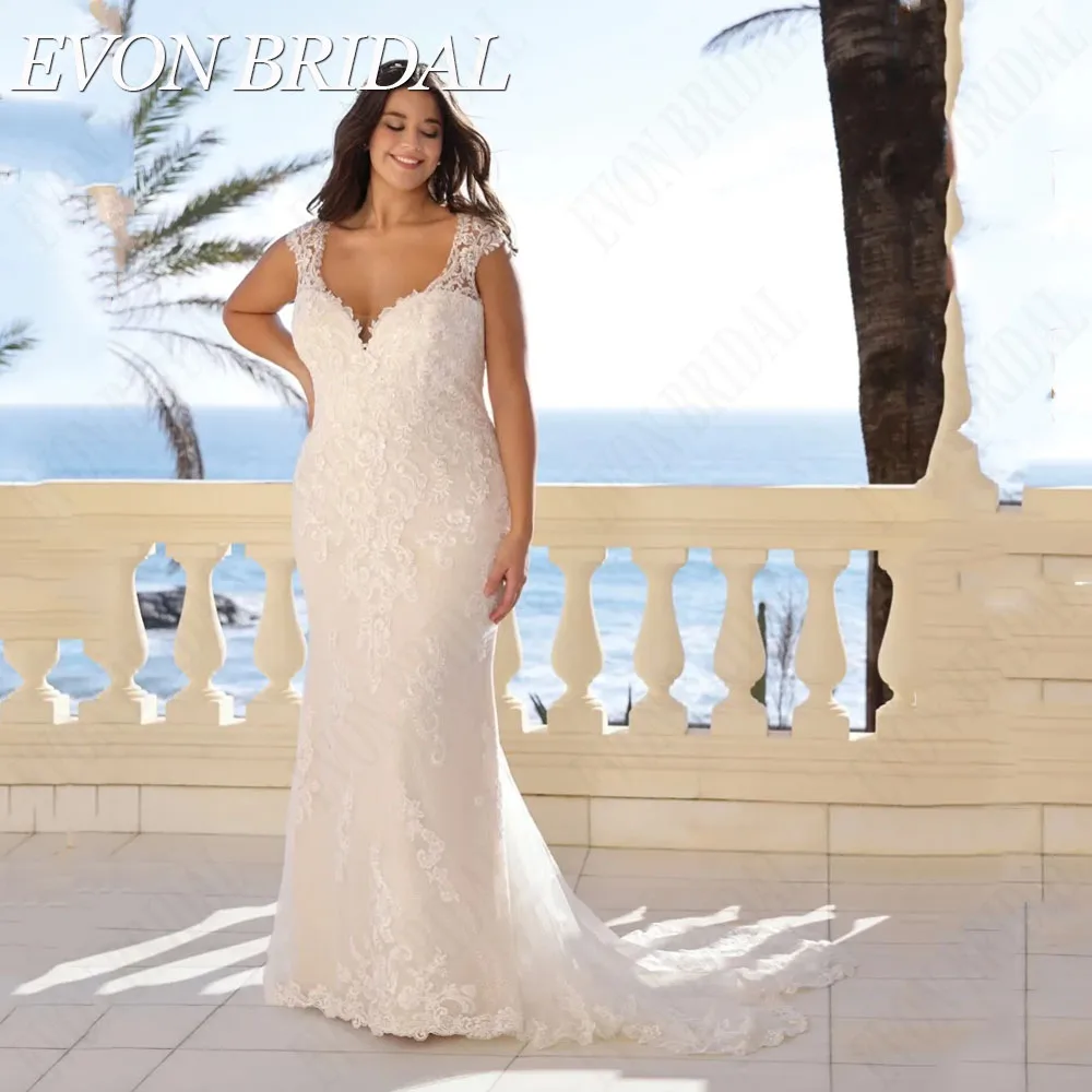 EVON-BRIDAL-Exquisite-Plus-Size-Wedding-Dress-Cap-Sleeves-V-Neck ...