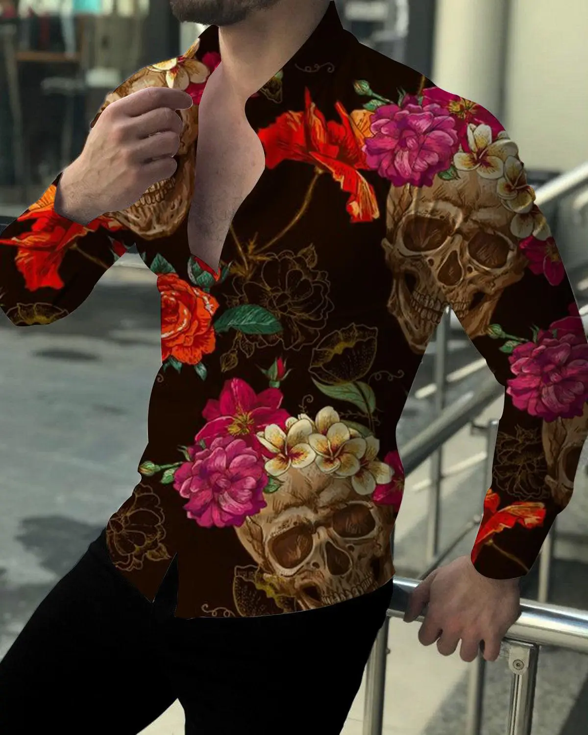 Men-s-Shirts-Skull-Graphic-T-Shirt-Geometric-Colorful-Batik-Turtleneck ...