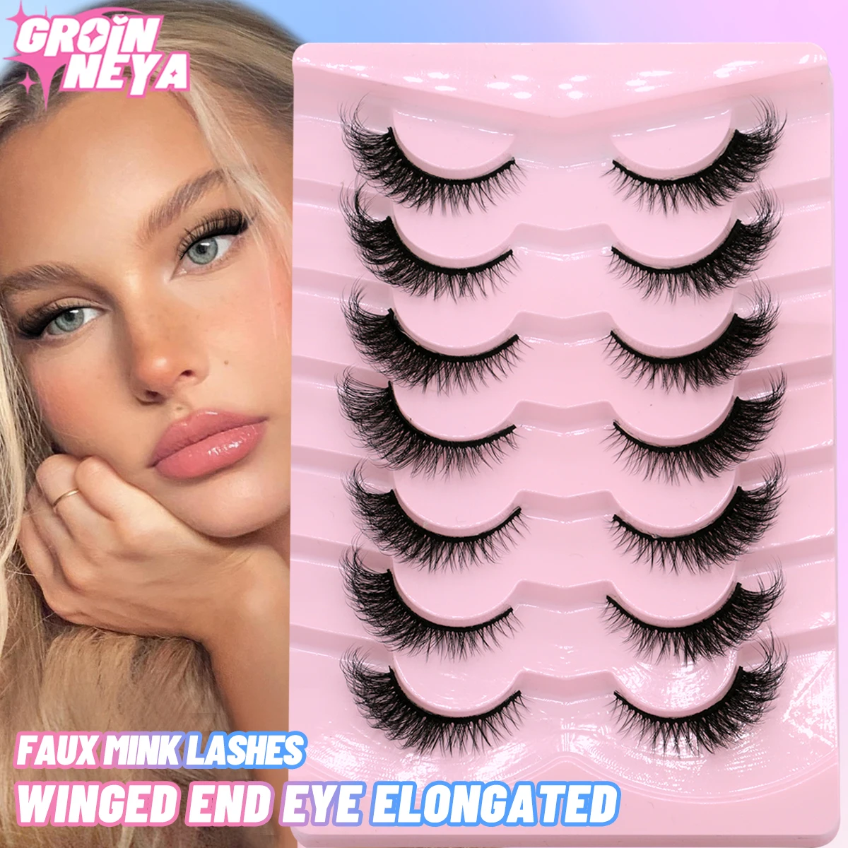 GROINNEYA Cat Eye Lashes Faux Mink Eyelashes Winged End Eye Elongated ...