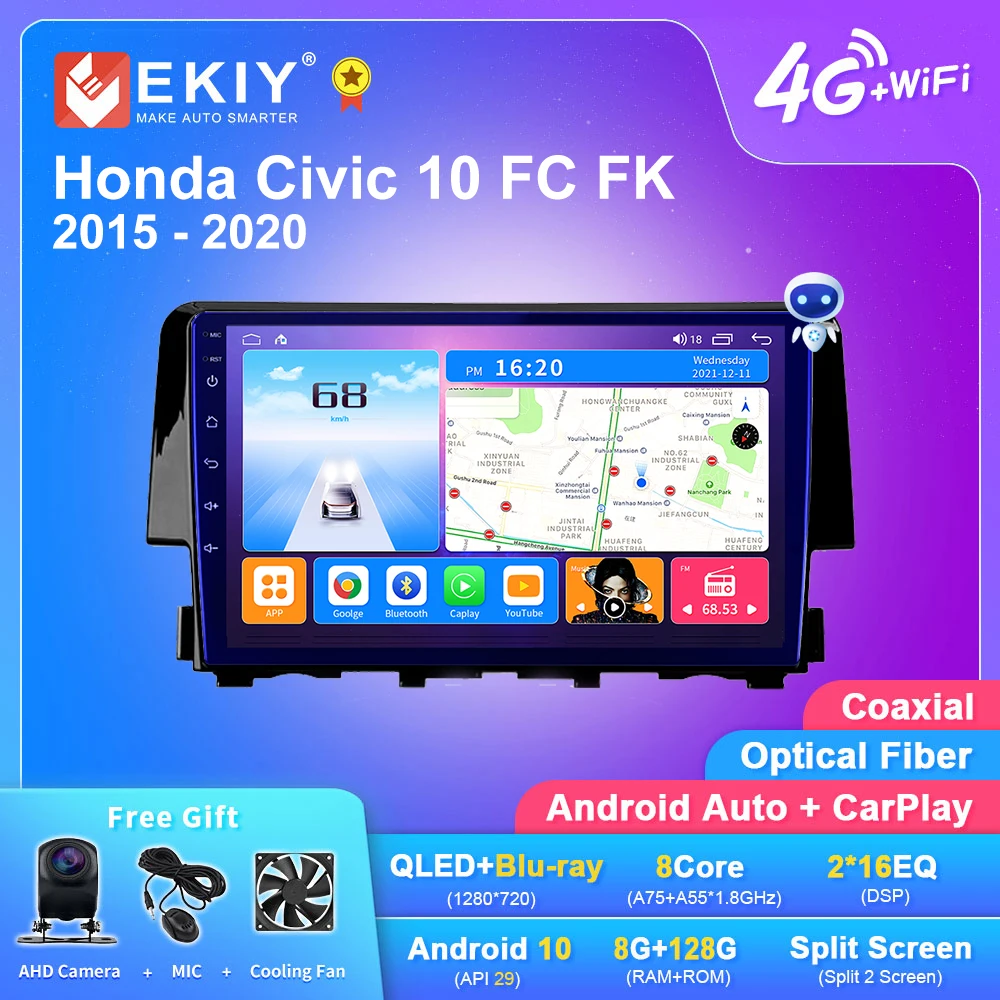 EKIY-T7-For-Honda-Civic-10-FC-FK-2015-2020-Car-Radio-Multimedia-Video ...