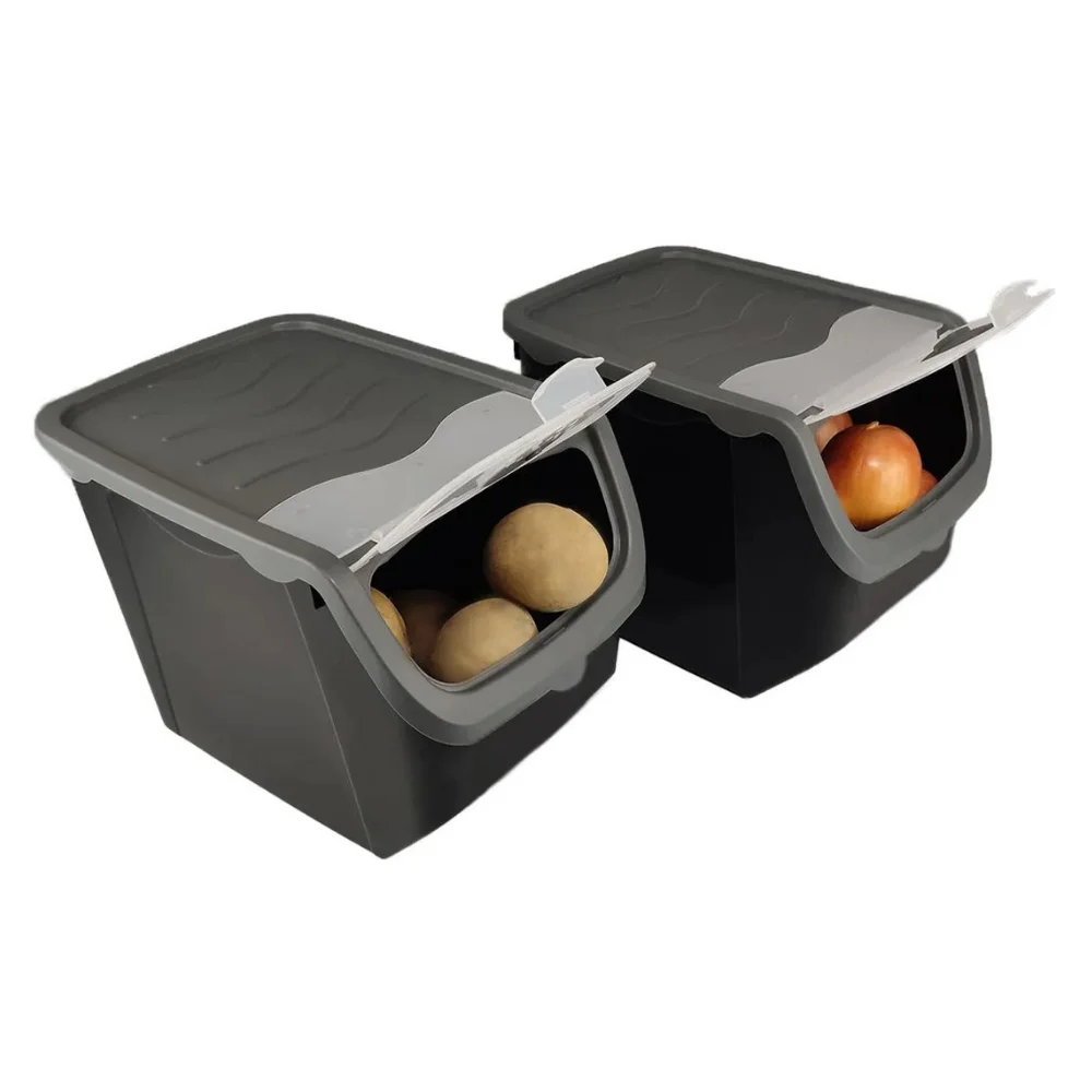 2 Onion Potato Storage Container 12 Liter-Grey Storage Container Food ...