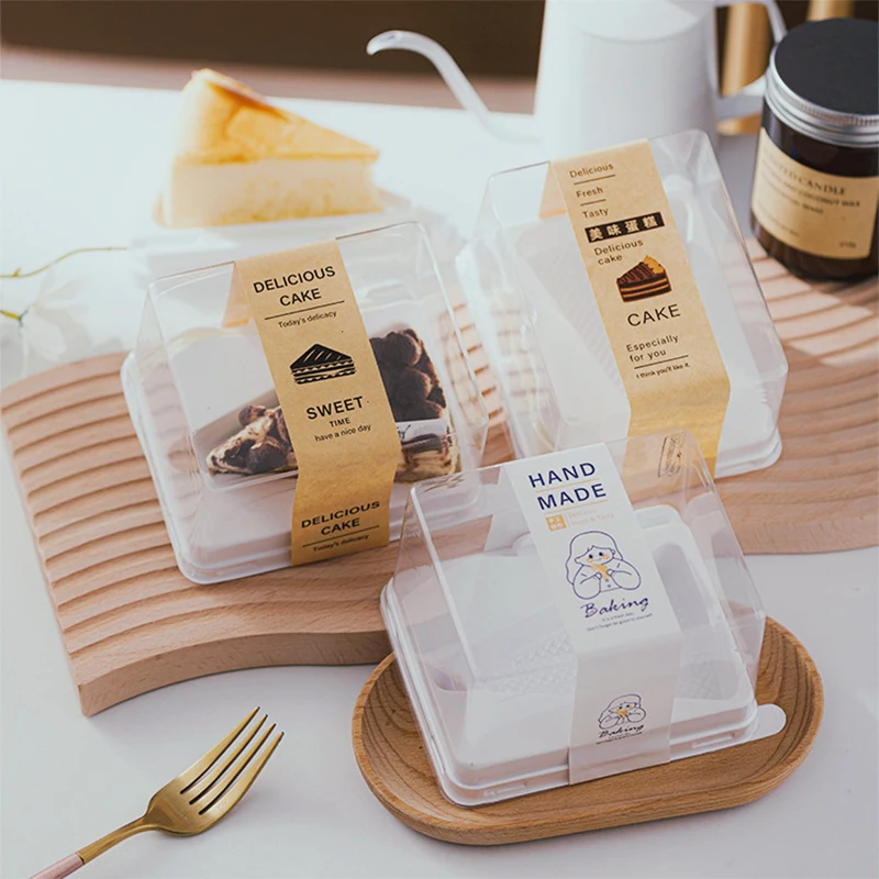 50Pcs Cake Slice Plastic Containers with Fork Clear Triangle Cake Box Dessert Take Out To go ...