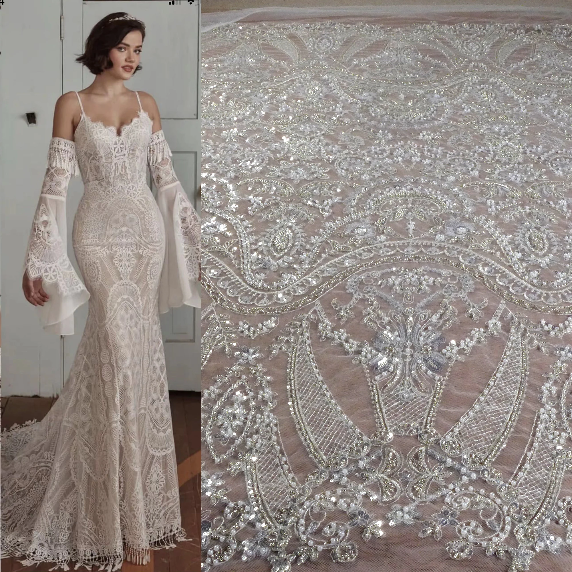 Beaded Bridal Lace Fabric