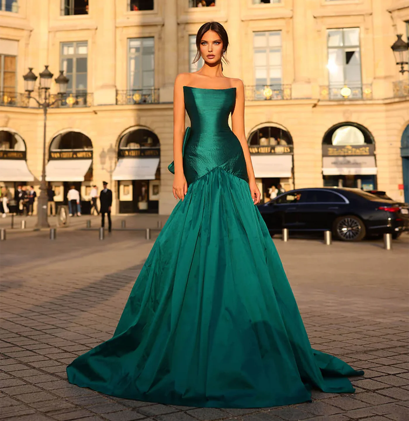 Sharon Said Emerald Green Mermaid Evening Dress with Bow Red Pink for ...