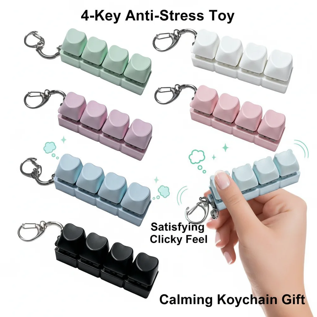 4 Keys Anti Stress Toy Mechanical Keyboard Keycaps Finger Press Button ...