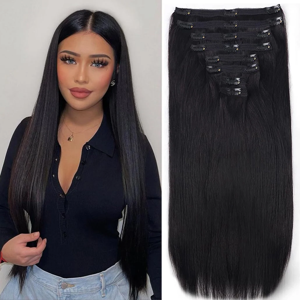 Natural-Straight-Clip-In-Hair-Extensions-Brazilian-Remy-Human-Hair ...