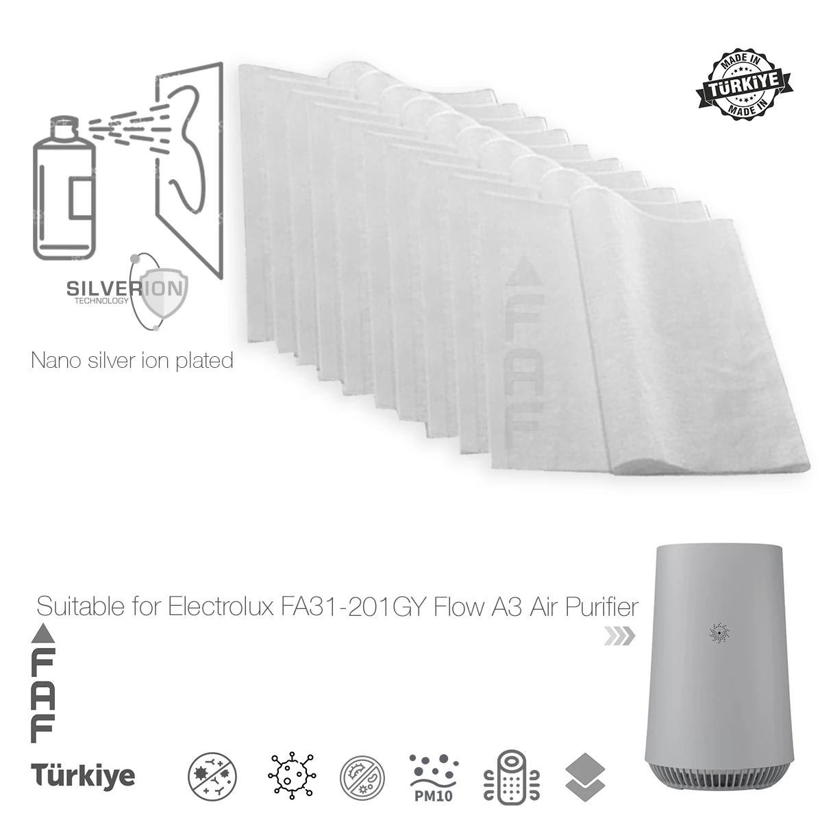 10/Pcs / FAF / For Electrolux FA31-201GY Flow A3 Air Purifier Nano ...