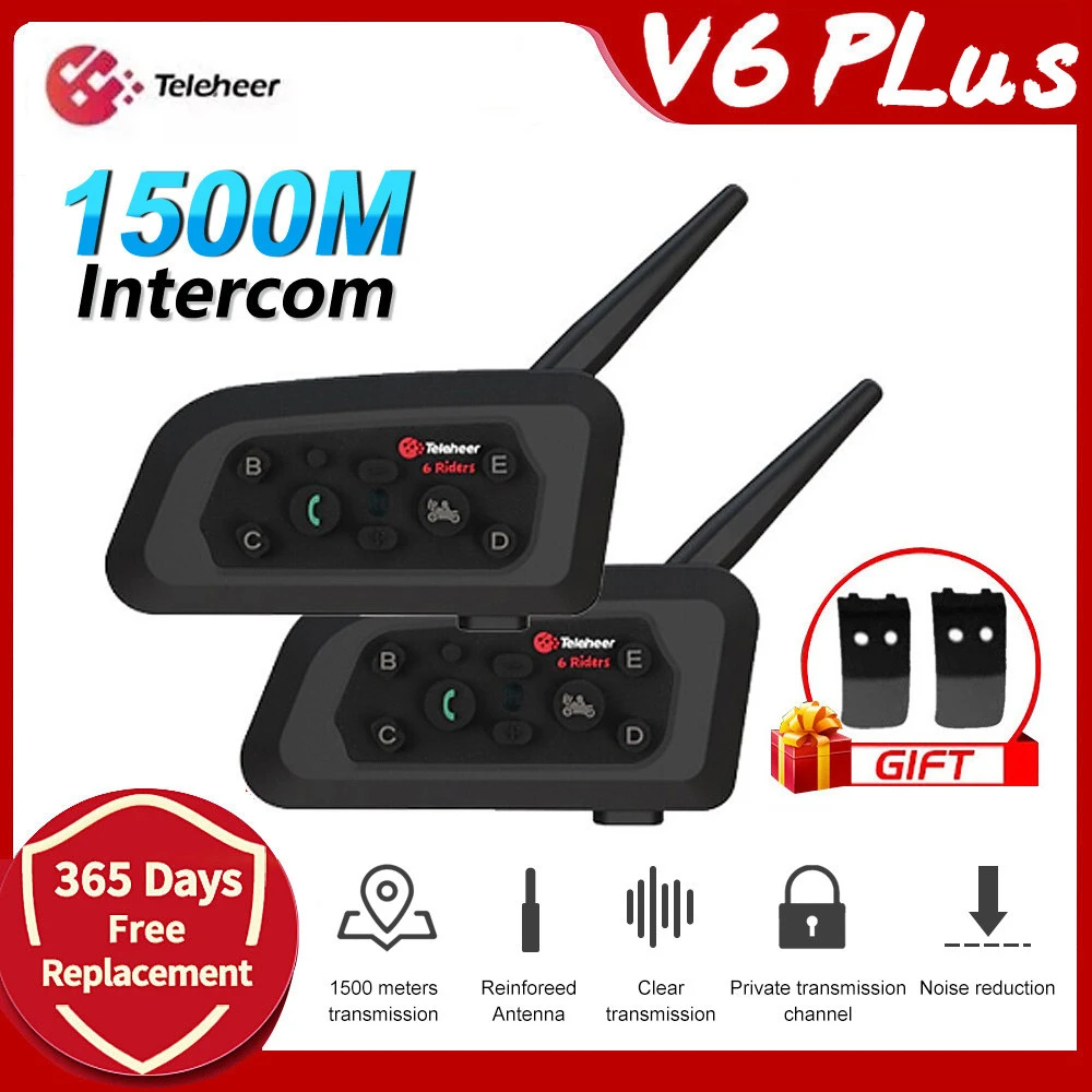 Teleheer V6 Plus Bluetooth Motorcycle Helmet Intercom Headset 6 Riders ...