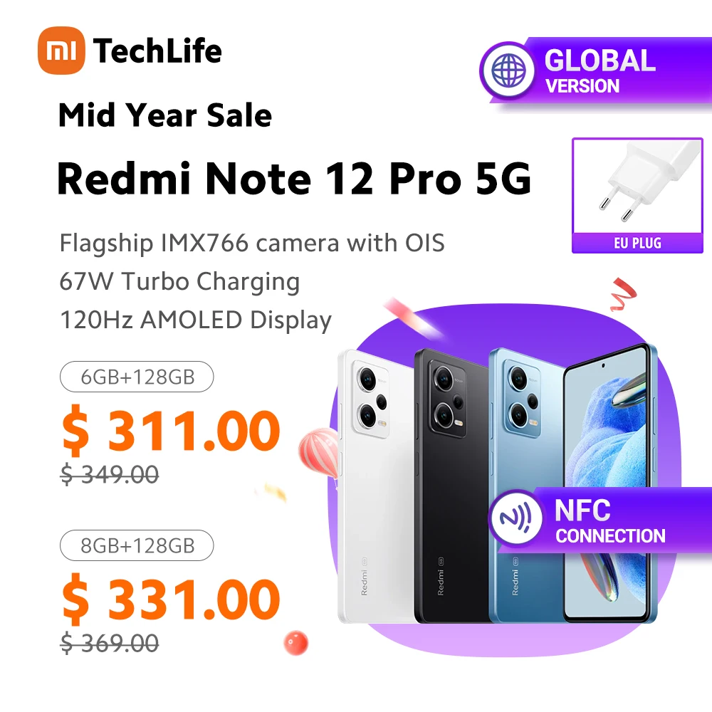글로벌 버전 Redmi Note 12 Pro 5G 듀얼 심, 플래그십 IMX766 카메라, OIS 포함, MediaTek ...