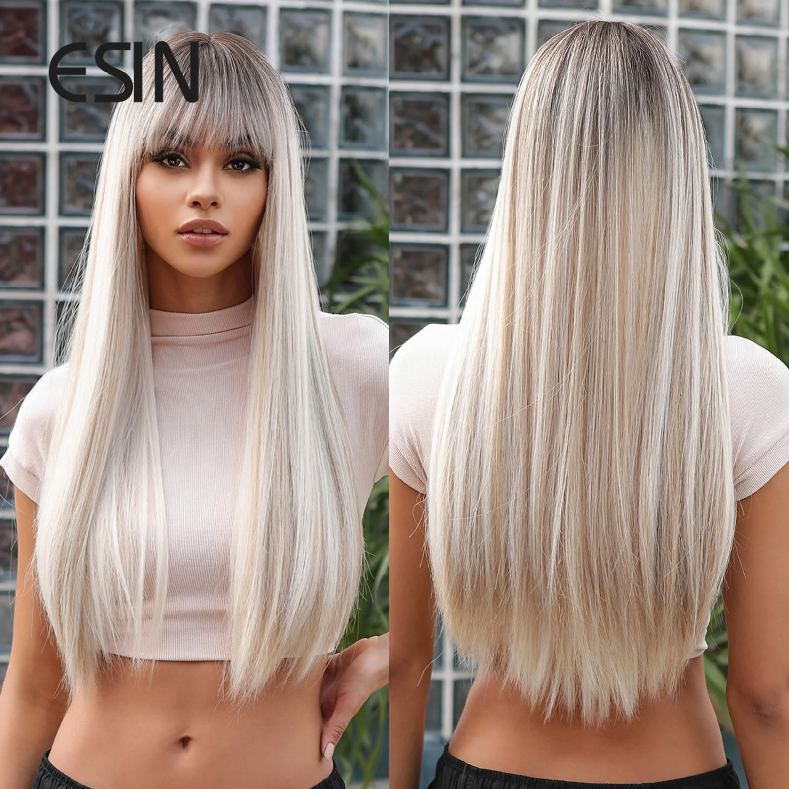 ESIN-Perucas-sint-ticas-longas-e-retas-com-franja-para-mulheres-peruca ...