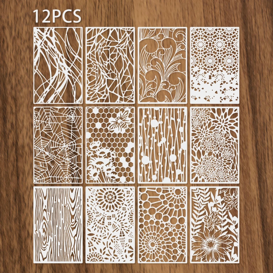 12PCS 7×11inch Large Pattern Stencil Set, Floral & Geometric Reusable ...