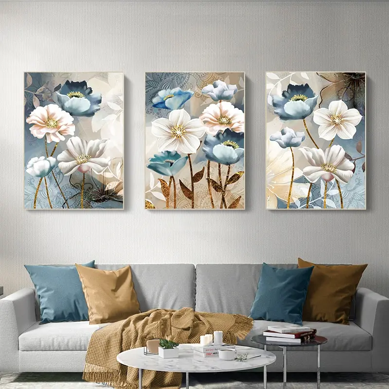 3PCS-Blue-White-Flowers-Nordic-Poster-Interior-Canvas-Painting-Wall-Art ...