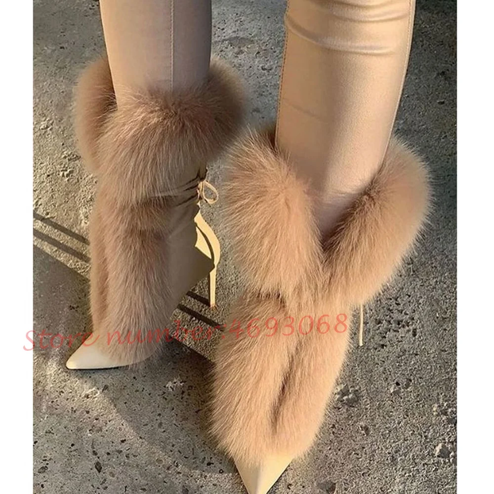 Fluff-Pointy-Women-Ankle-Boots-Newest-White-Fur-High-Stiletto-Heels ...