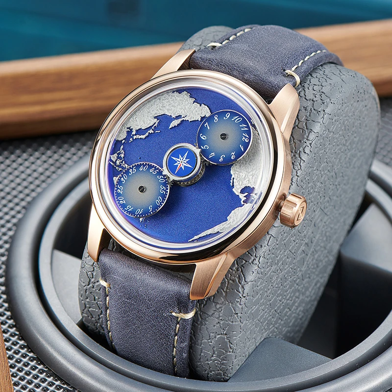 OBLVLO-Fashion-Men-Three-Wheels-Automatic-Watch-Creative-Earth-Dial ...