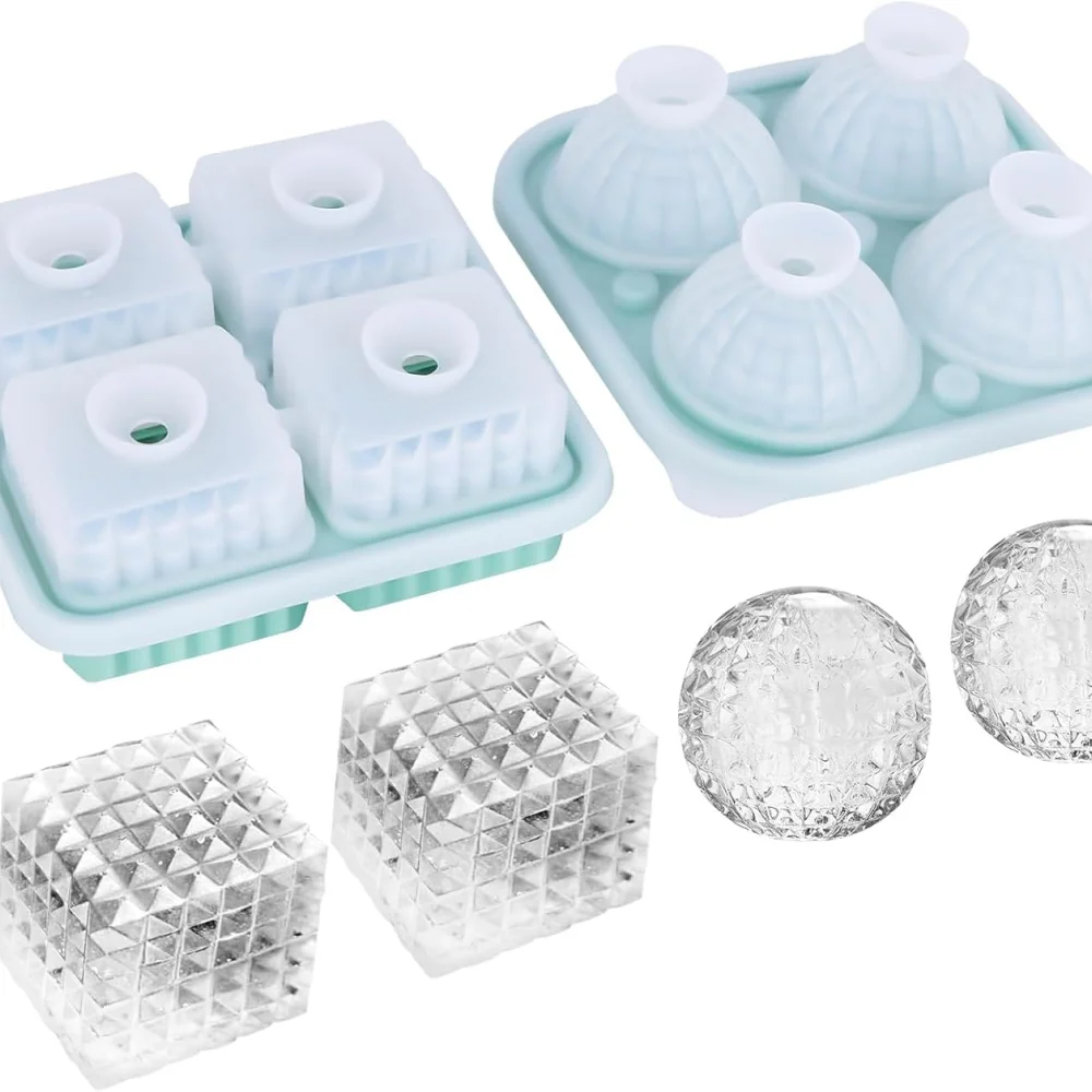 Diamond-shaped crystal ball ice mold, large spherical silicone round ...
