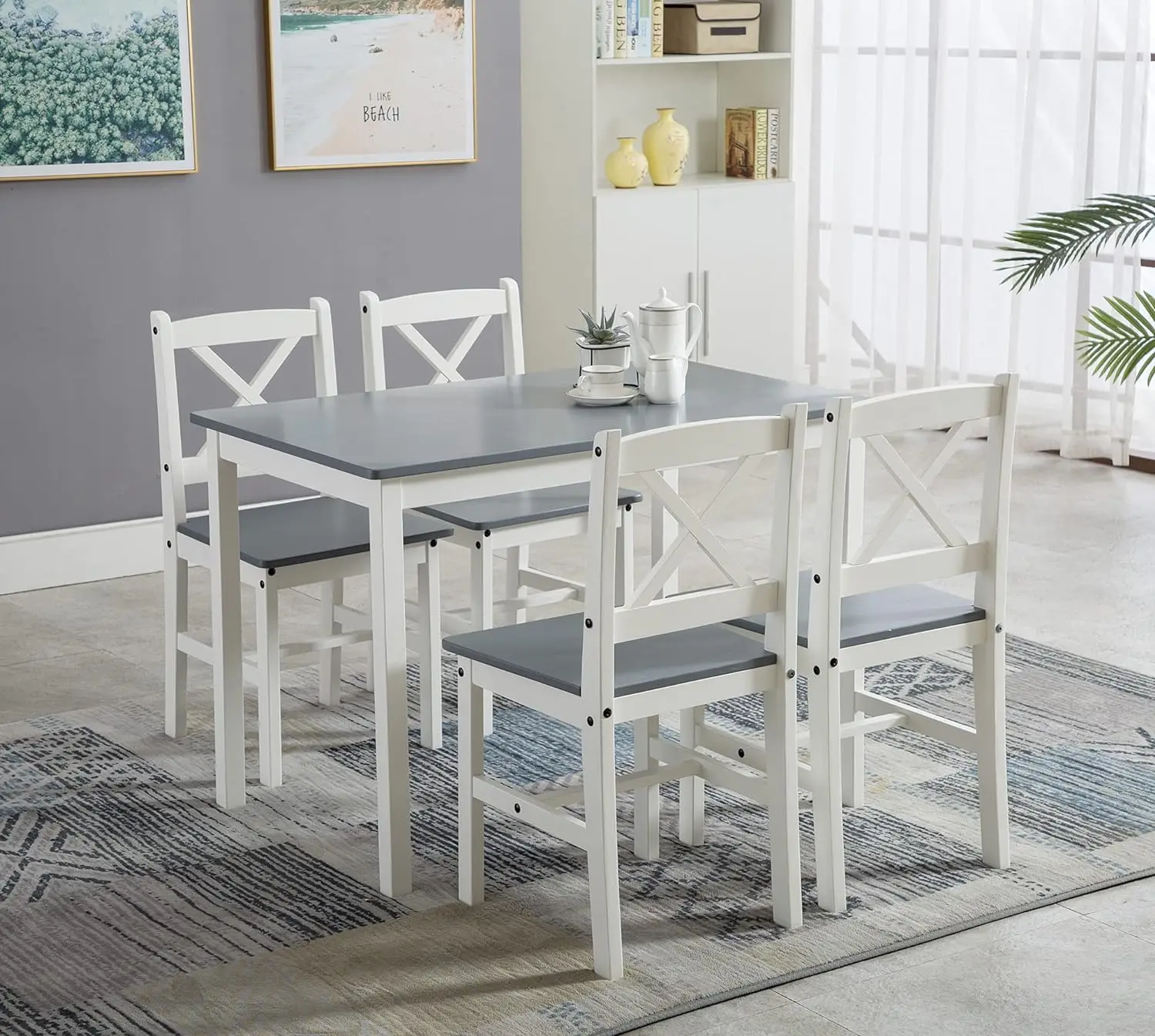 mcc direct Classic Solid Wooden Dining Table and 4 Chairs Set Kitchen ...