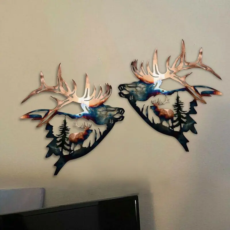 Rustic-Metal-Elk-Wall-Hunting-Decor-Unique-Deer-Room-Hanging-Decoration ...