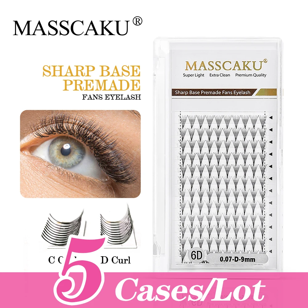 5case/lot Masscaku 6d 8d 10d 12d Sharp Narrow Base Premade Fans Lashes ...