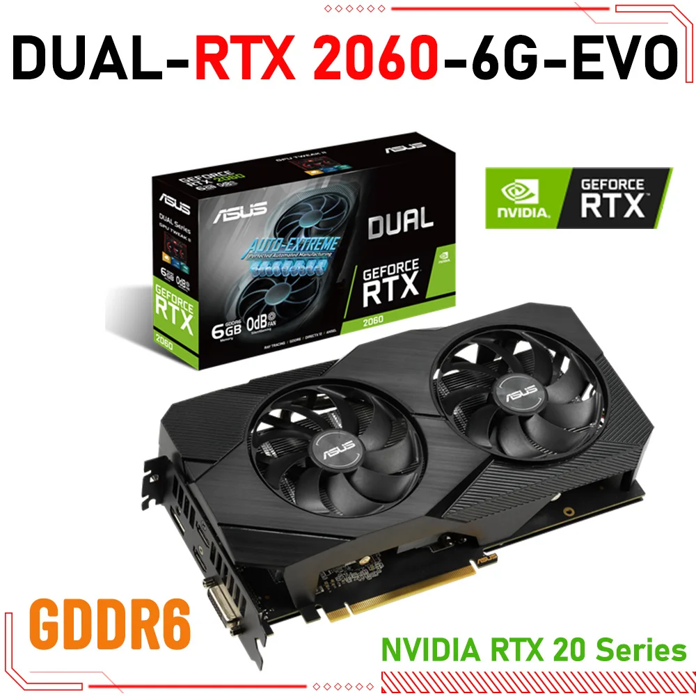 Asus tarjeta gráfica DUAL RTX 2060 6G EVO GDDR6 NVIDIA RTX 2060 GPU 6GB 192bit HDMI 14000MHz PCI ...