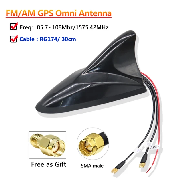 Shark Fin Car Antenna AM FM GPS Eightwood Shark Fin Car Antenna ...