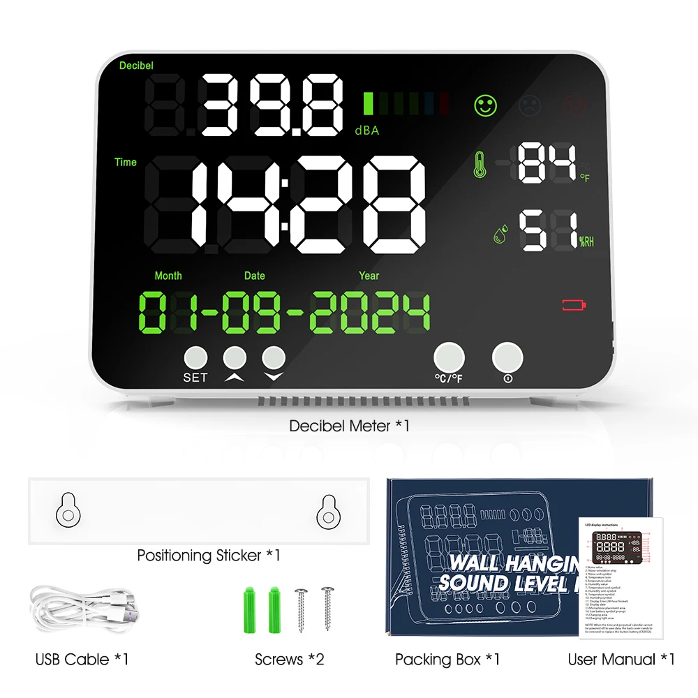 4-in-1-Decibel-Meter-Noise-Monitor-Sound-Level-Meter-Wall-Mounted ...