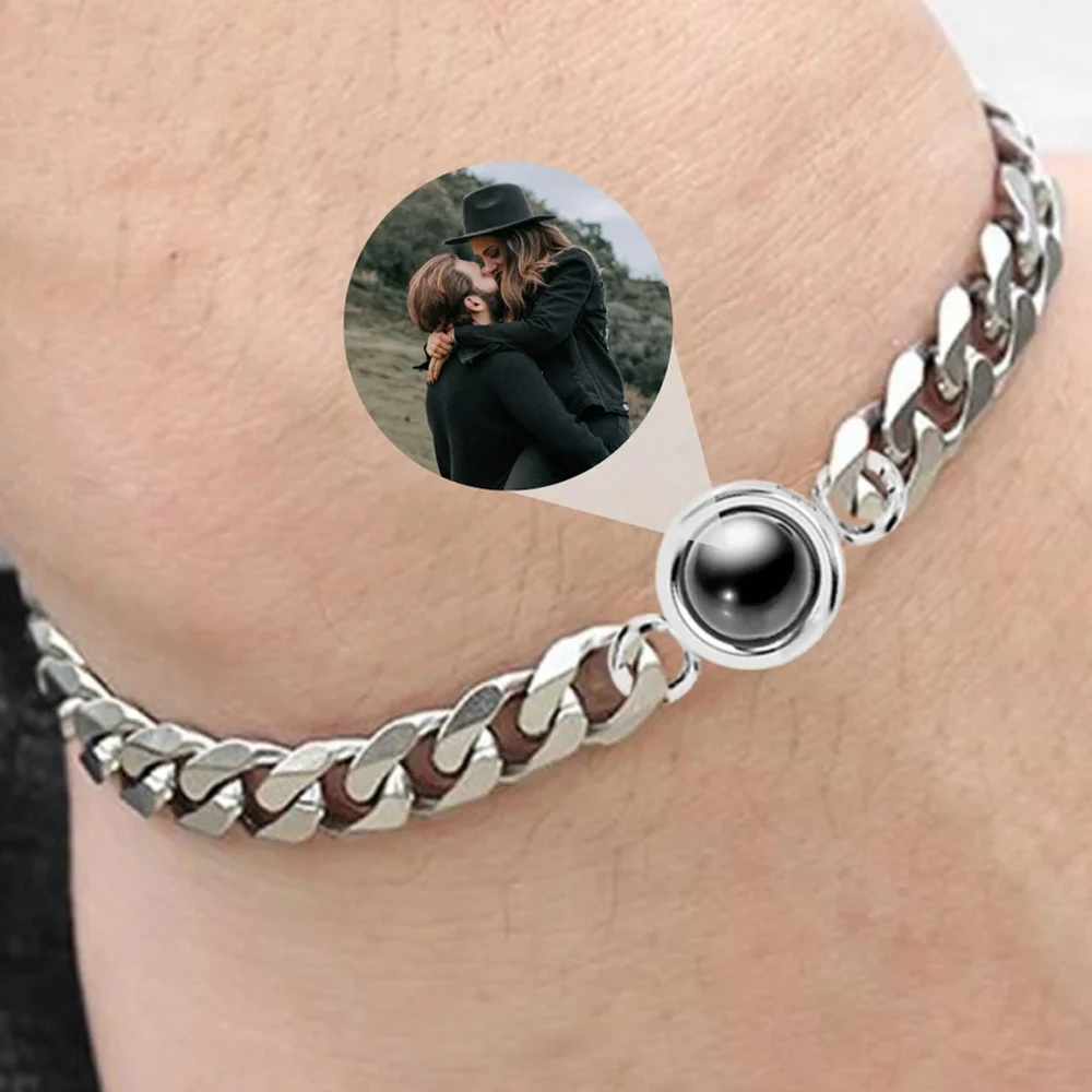 Custom-Men-Photo-Bracelet-Projection-Picture-Jewelry-With-Cuban-Chain ...