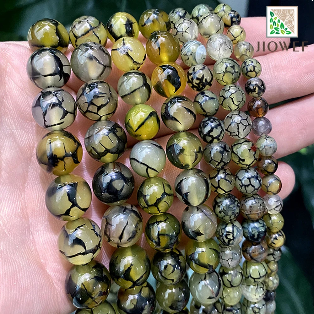 Natural Stone Green Dragon Vein Agates Round Beads for Jewelry Making ...