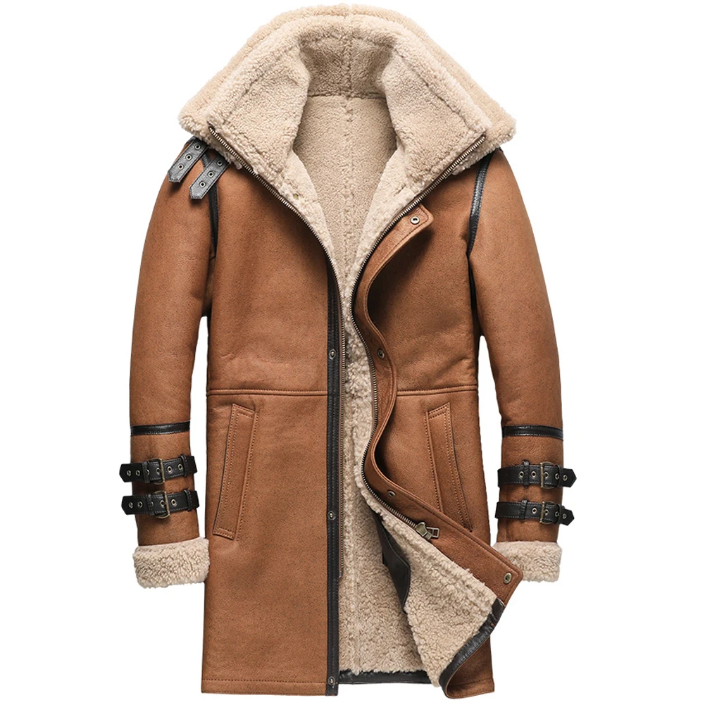 Mens Shearling Coat Brown Color Mens Double Collar Long Style Sheepskin Leather Jacket » Denny ...