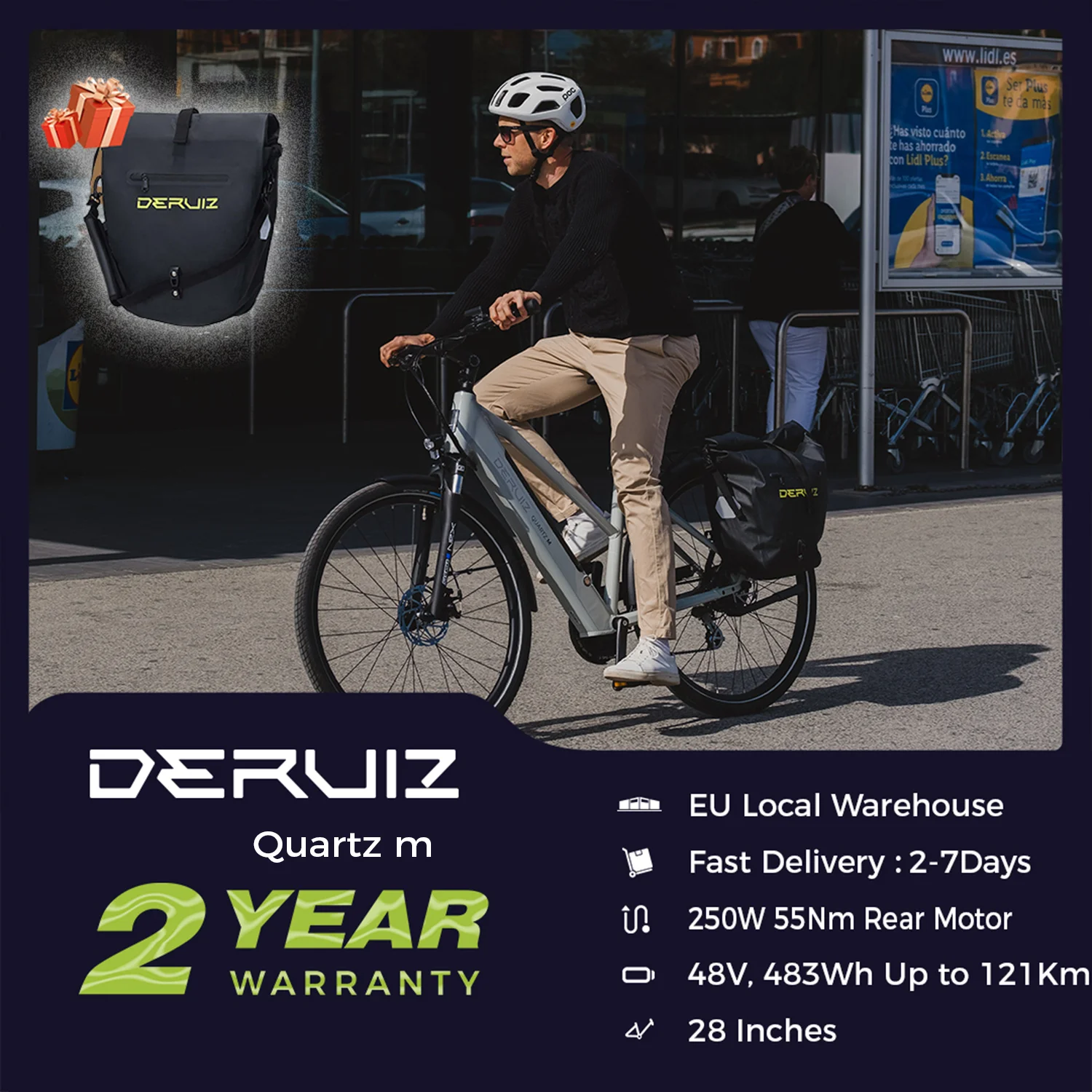 DERUIZ Electric Bike Quartz M E-Bike City Wheel Pedelec 28 inch ...