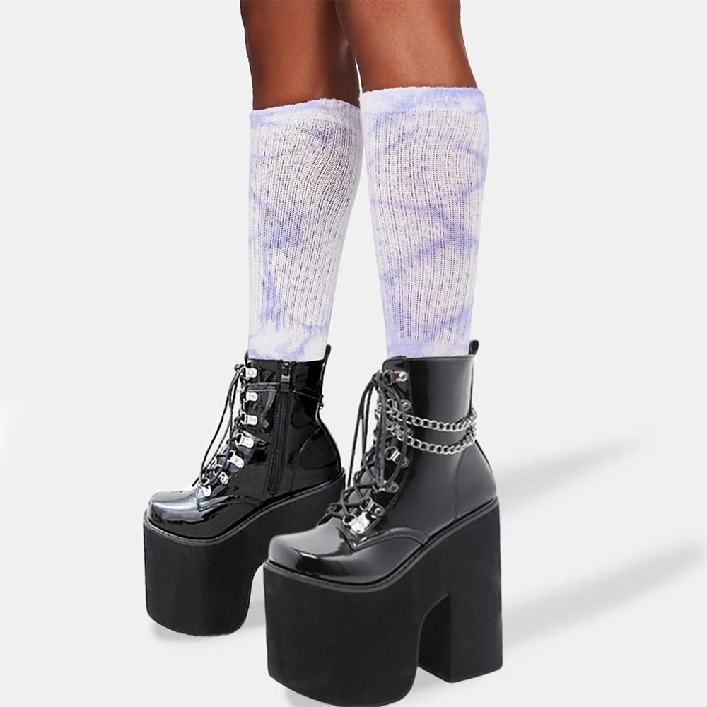 Gdgydh-Women-s-Black-Goth-Boots-Closed-Toe-Lace-Up-High-Platform-Short ...