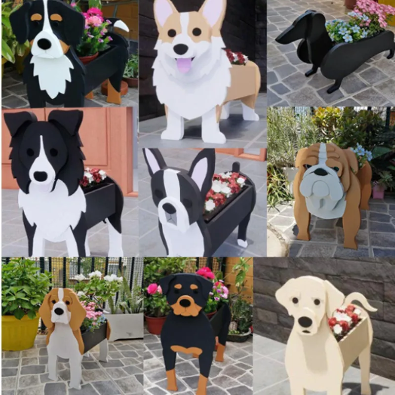 1PC PVC Dog Garden Flower Pot Planter Schnauzer Bulldog Poodle Corgi ...