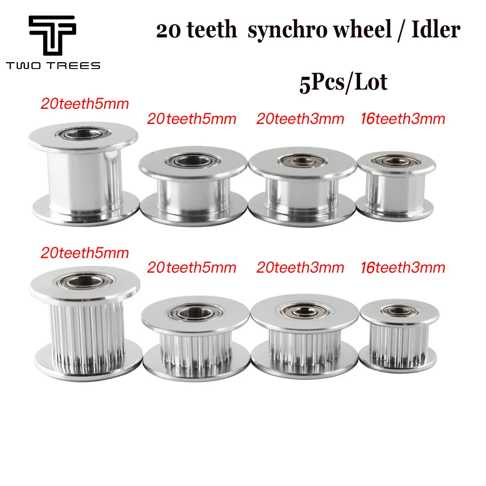 5Pcs GT2 Idler Timing Pulley 16-Tooth 20-Teeth With 3MM or 5MM Bore With Bearings For 3D Printer ...