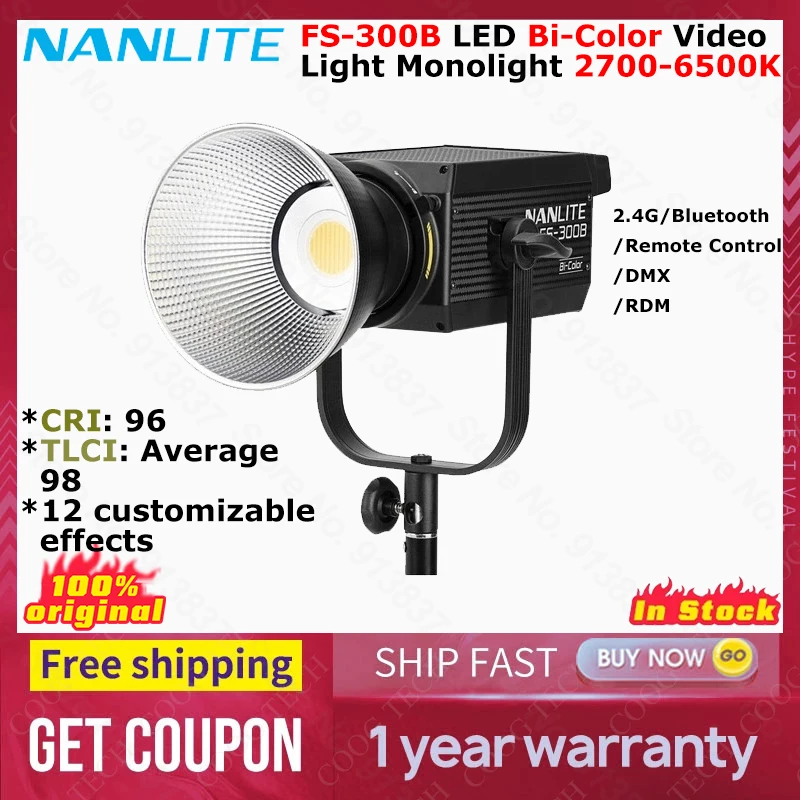Nanguang Nanlite FS-300B Bi-Color 2700-6500K LED Video COB Light ...
