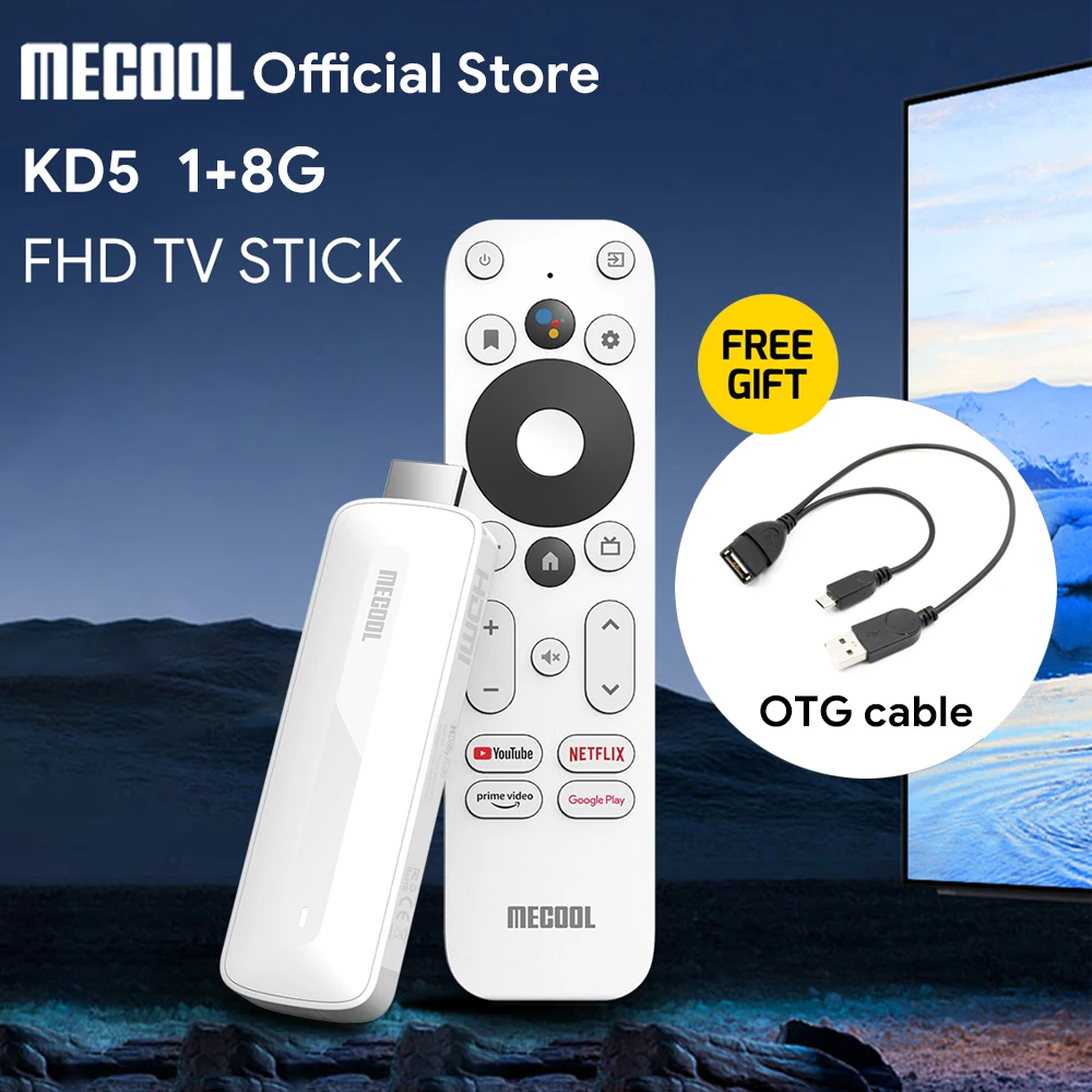 Mecool kd5 android 11 tv stick com amlogic s805x2 bt 5.0 wi fi 2.4g/5g 1 + 8g com o google ...