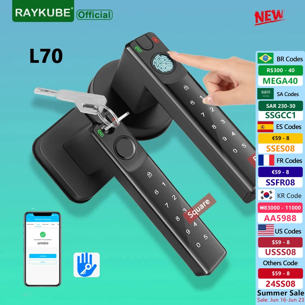 NEW-RAYKUBE-L70-TT-Lock-Smart-Fingerprint-Door-Lock-Password-Lock-with ...