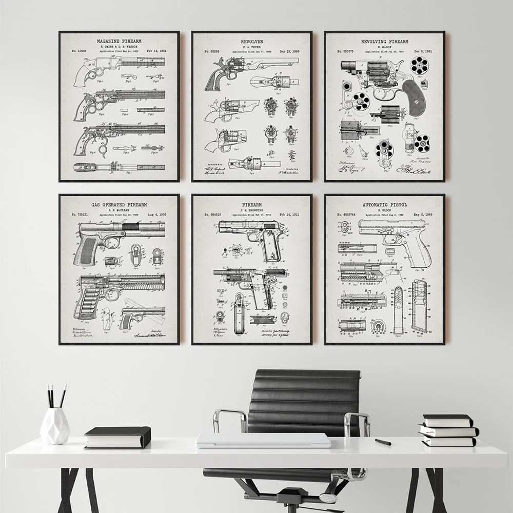 P-ster-de-patente-de-pistola-Vintage-impresiones-art-sticas-de-rev-lver ...