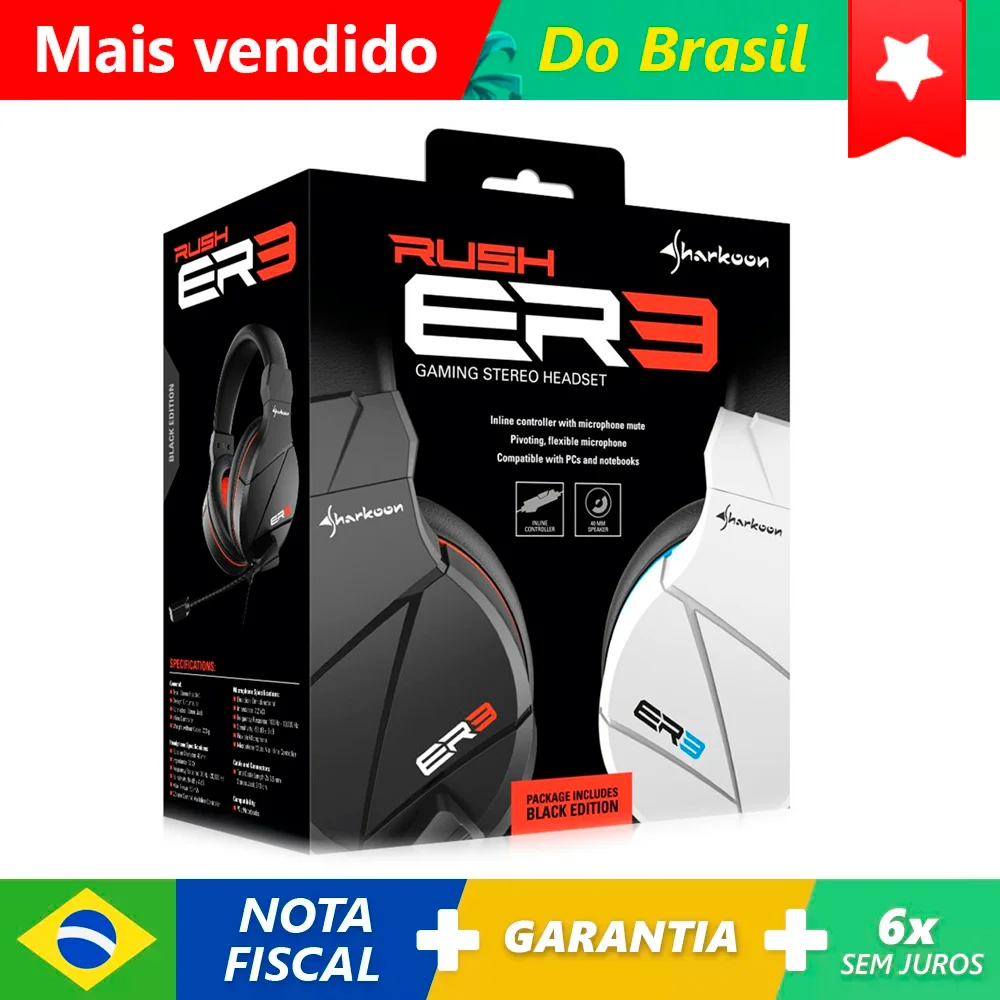 Headset Gamer P2 PS4 PS5 Android Mobile PC Sharkoon Rush ER3 Branco ...