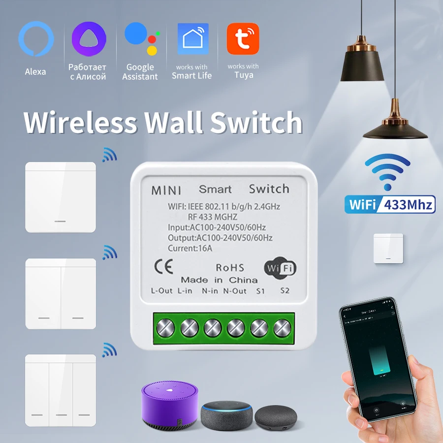 Tuya WiFi Smart Switch Wireless Wall Switch RF 433Mhz Interruptor Light ...