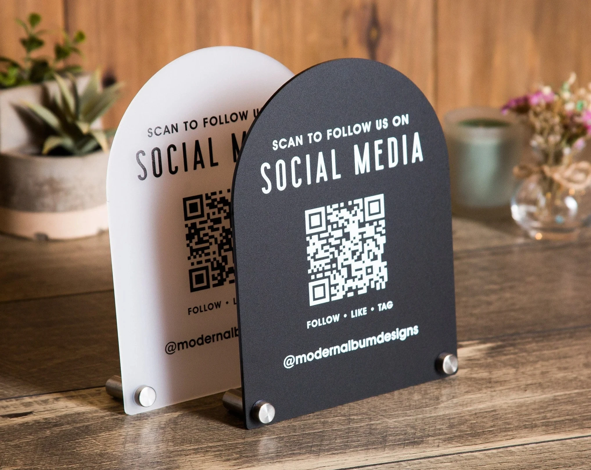 Arched-QR-Code-Social-Media-Sign-Scannable-Acrylic-Social-Media-Signage ...