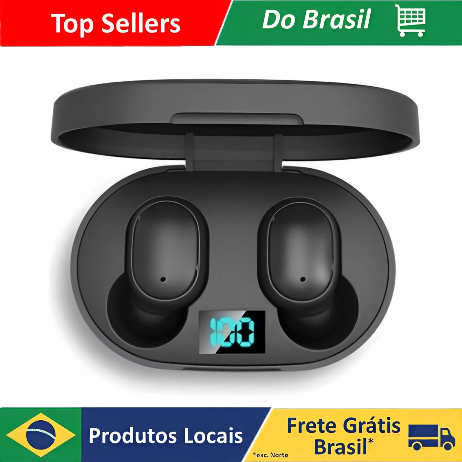 Fone de ouvido sem fio e6s bluetooth tws status porcentagem bateria ...