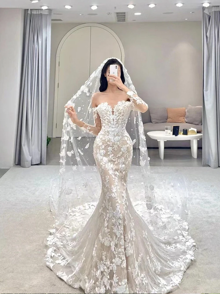 Wedding-Dress-For-Woman-BOHO-Robe-Style-Long-Sleeve-Backless-Mermaid ...