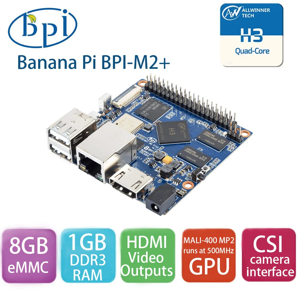 Quad Core Single Board Computer Allwinner H3 Banana Pi Bpi M2+ (m2 Plus ...
