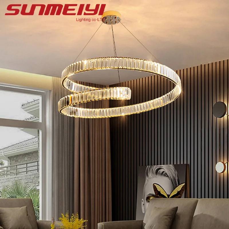 Modern Led Chandelier Moebius Ring K9 Crystal Lamp For Living Dining ...
