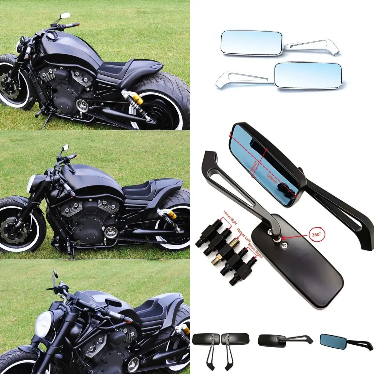Motorcycle Rearview Mirror Aluminum Alloy Mirror Universal 8MM 10MM For ...