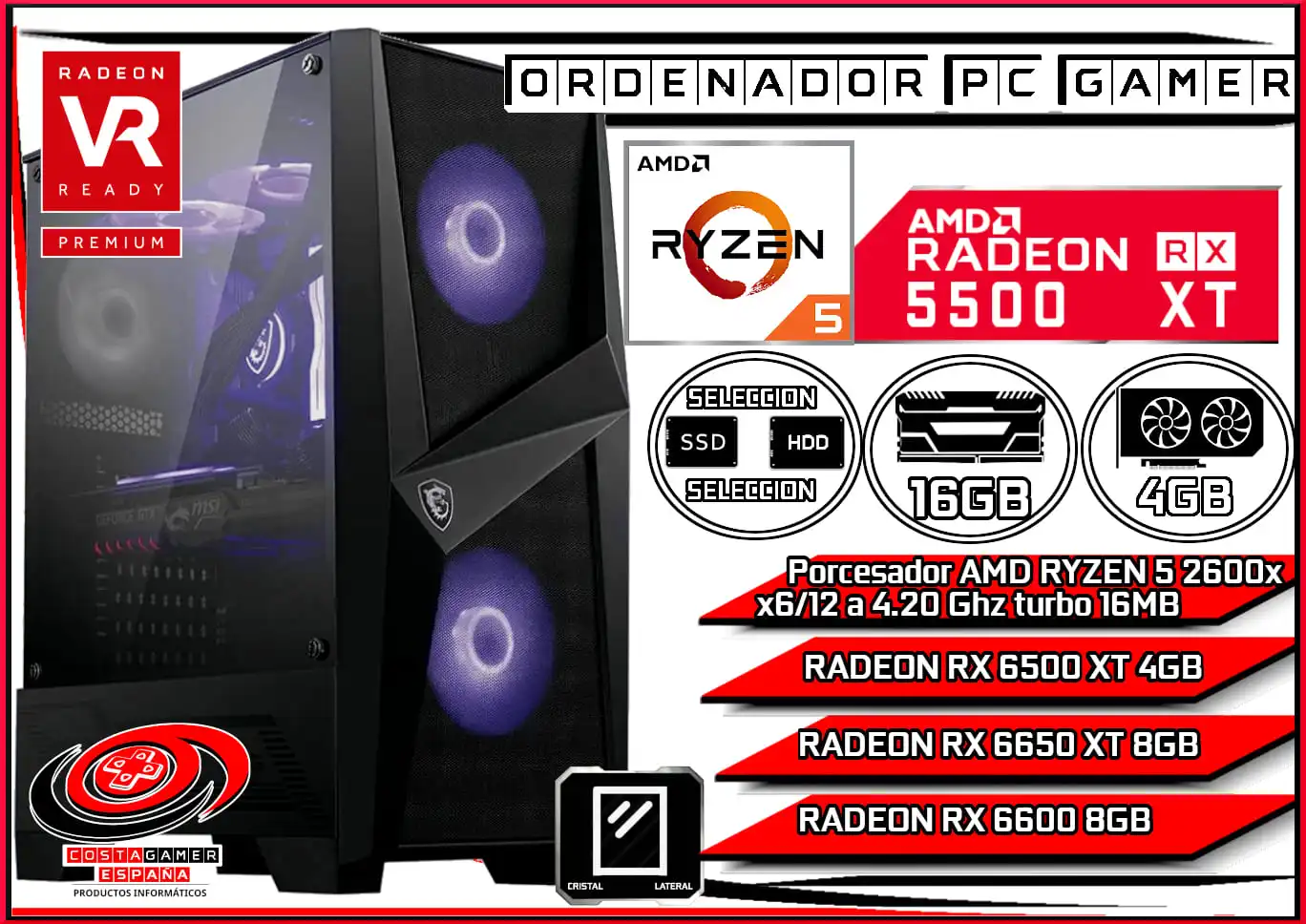 AMD RYZEN 7 2700X16GB Ram 480GB SSD + 2TB HDD board B450 graphics card ...