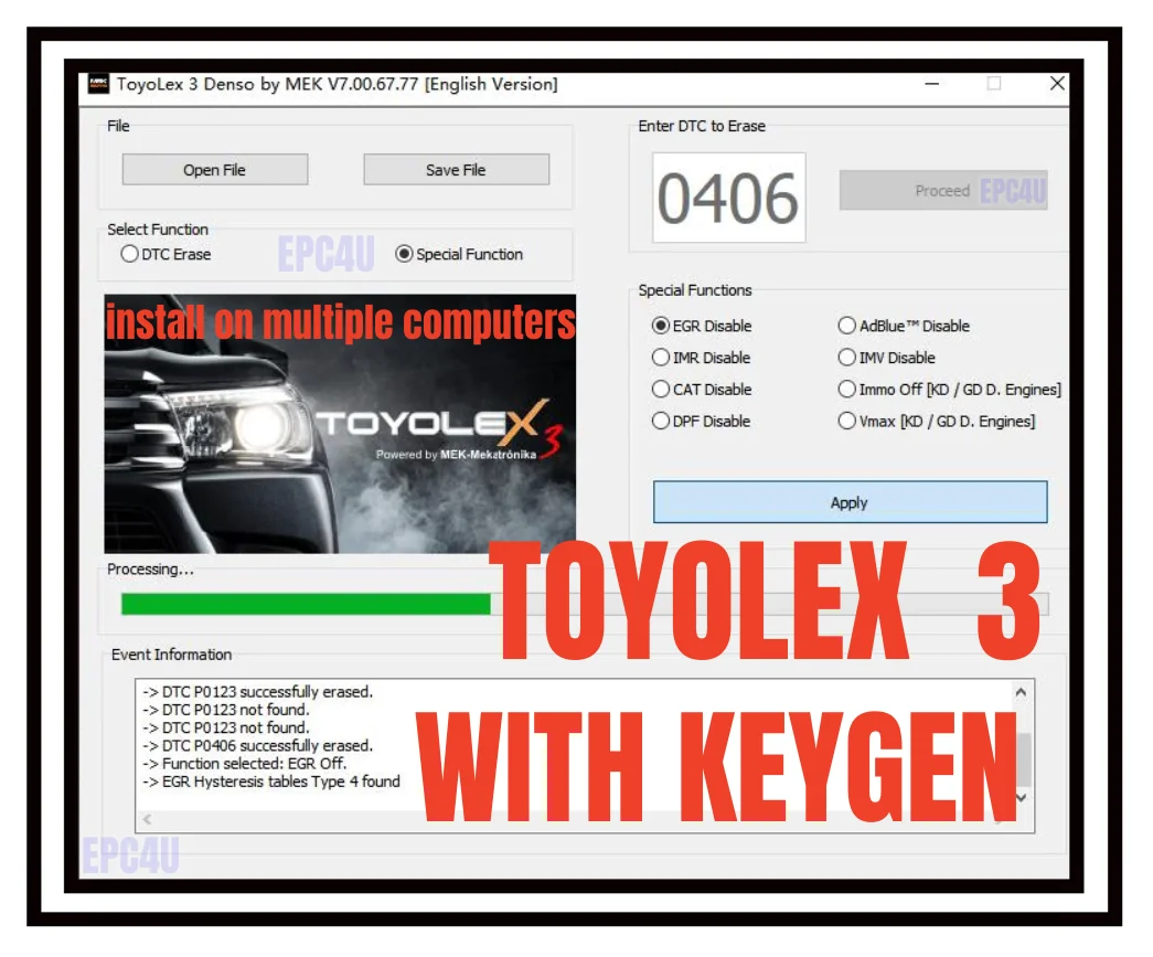 Toyolex 3ไม่จำกัดคีย์บอร์ด Denso Lexus mascherdamento TC ซอฟต์แวร์ funziona สำหรับ kes/kta/pcmtuner