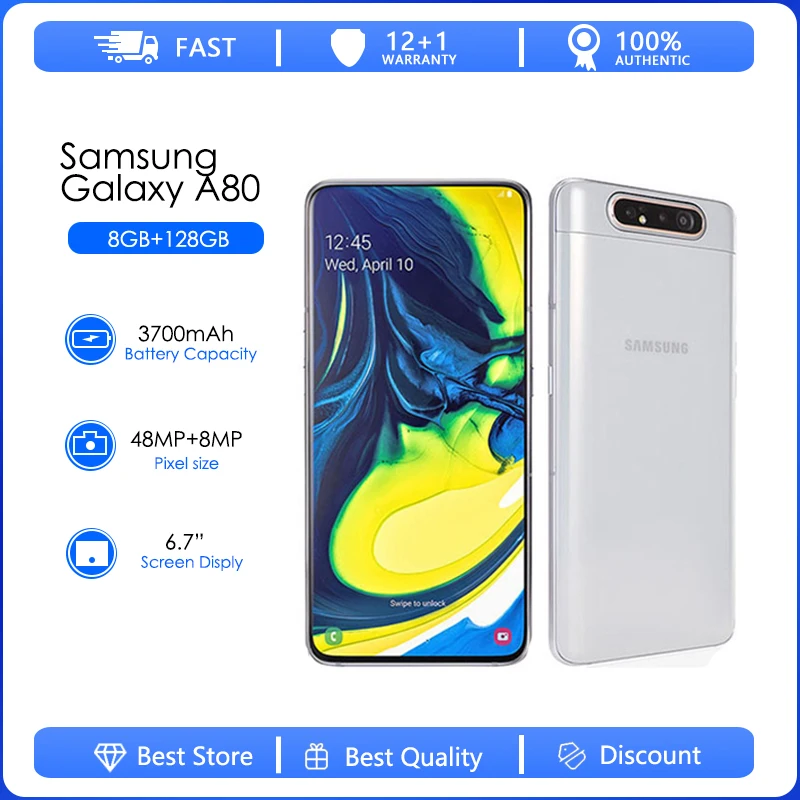 삼성 갤럭시 A80 A805F 리퍼브 정품 잠금 해제 A8050 A80, 안드로이드 와이파이, 48MP, 6.7 인치 ...
