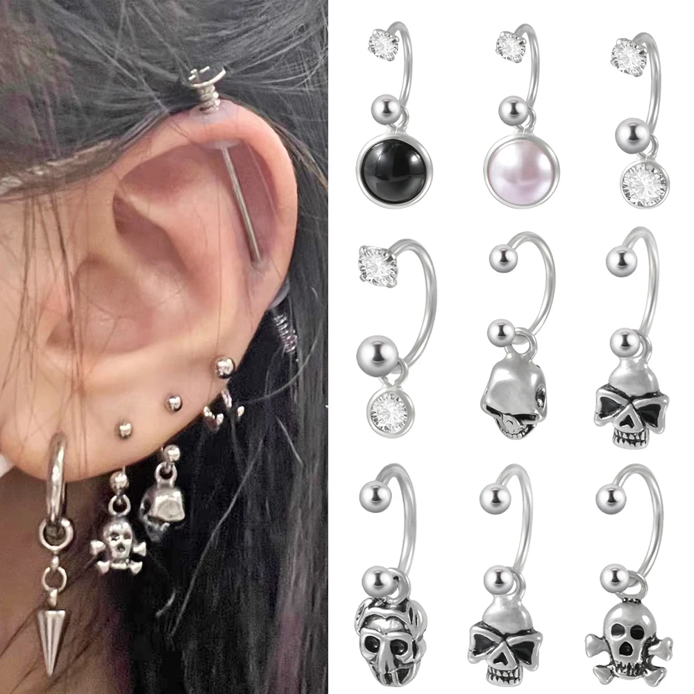 Pendientes de acero quirúrgico con forma de Calavera, Piercing Punk ...