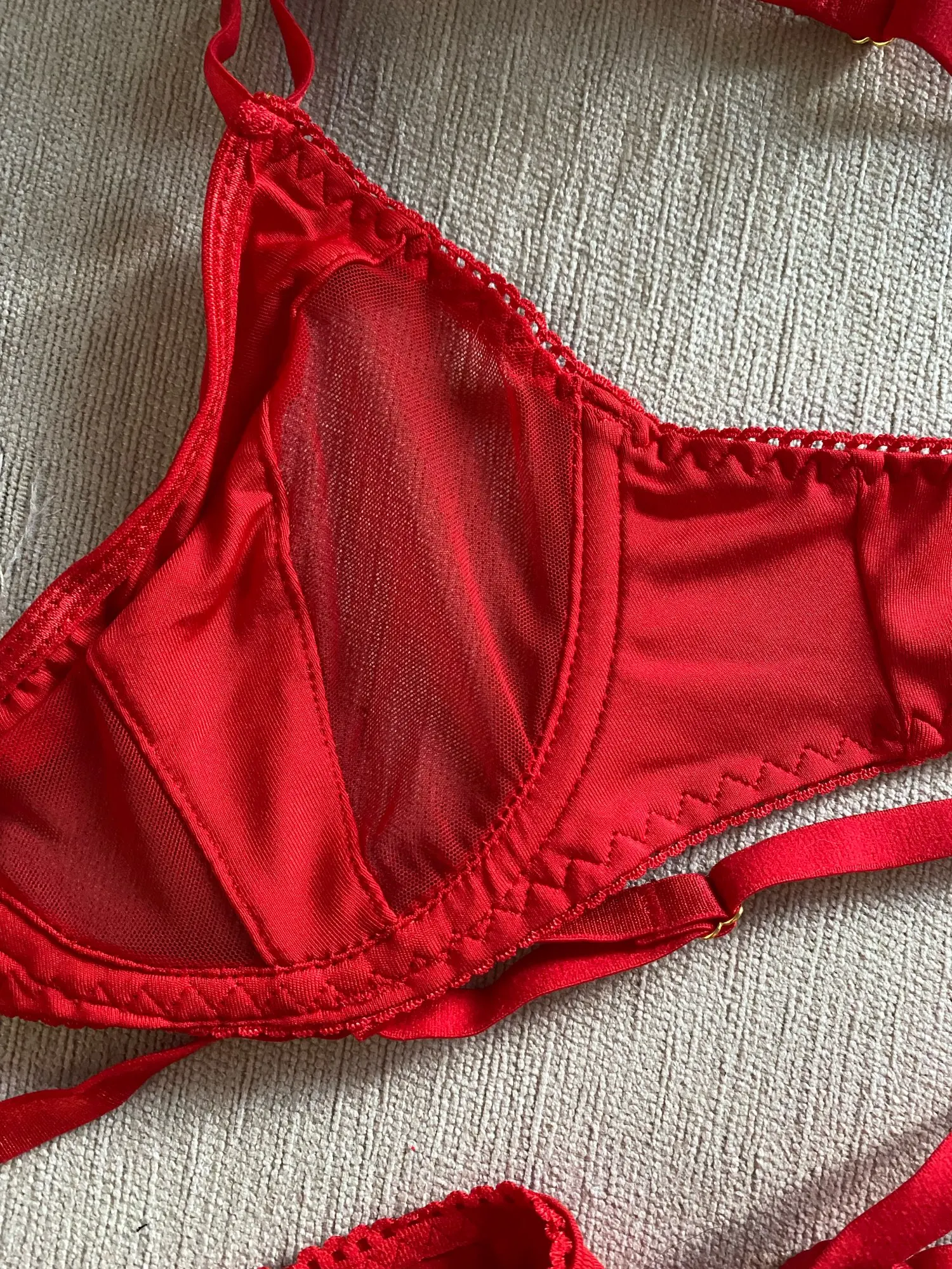 Solid Mesh Thong Garter Set with Leg Strap