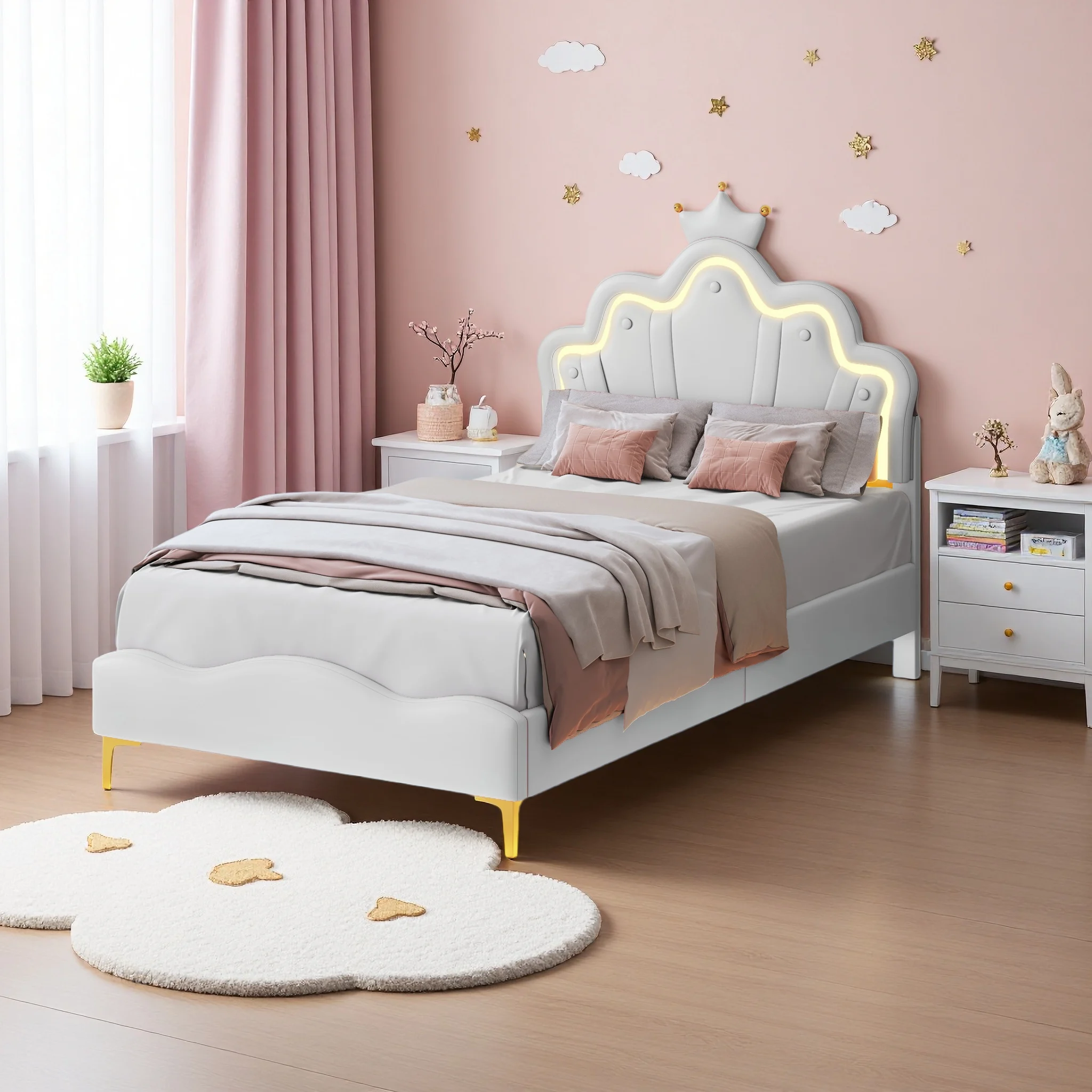 Cama Princesa Anajqaqia de 90×200 cm, Cama Individual para Niños ...